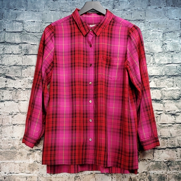 J. Jill | Tops | 53 J Jill Pink Plaid Gypsy Boho Buttonup Shirt | Poshmark